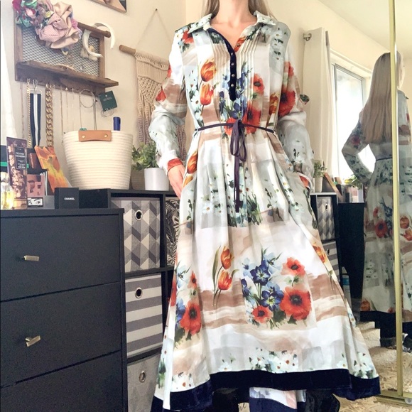 Aratta | Dresses | Aratta Silent Journey Boho Floral Midi Long Sleeve ...